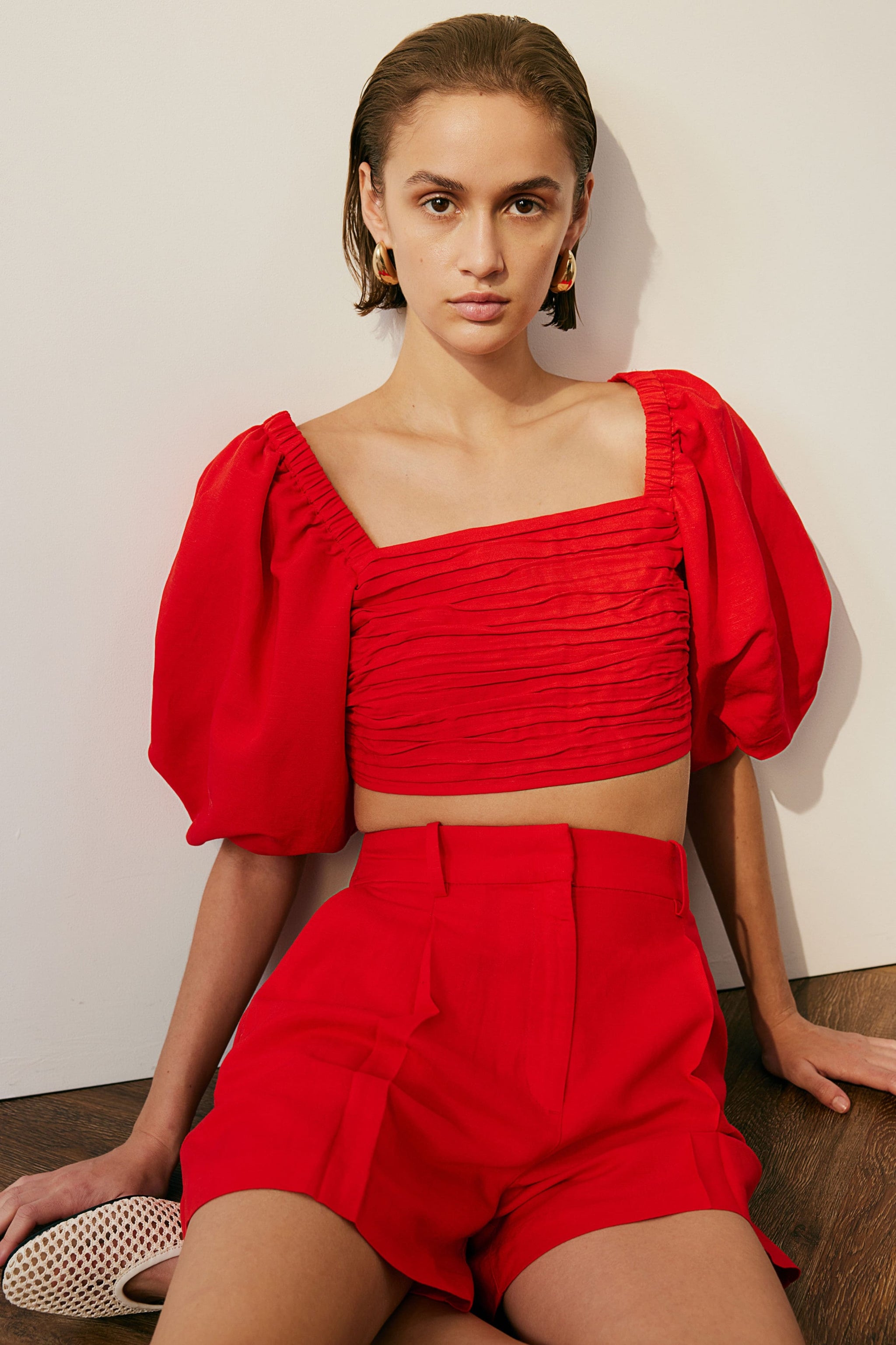 Crop Gathered Bodice Red Top – Oyela